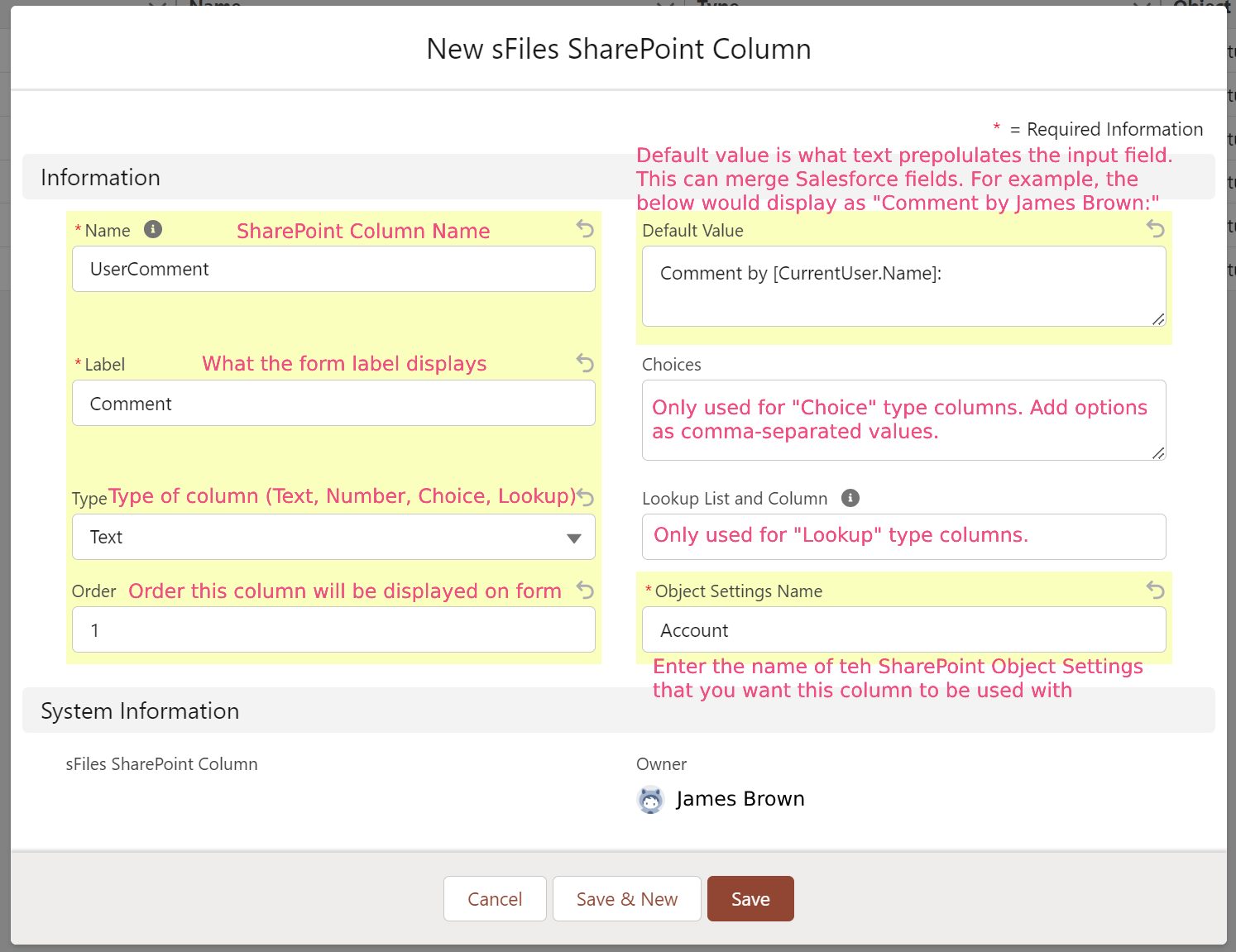 Manually set SharePoint columns